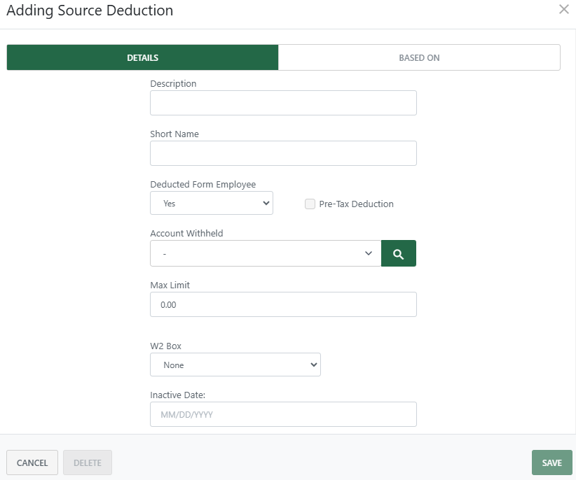 Set up default payroll deductions for federal income tax (new Back Office)