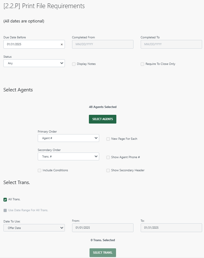 Generate a list of missing files and open conditions (new Back Office)