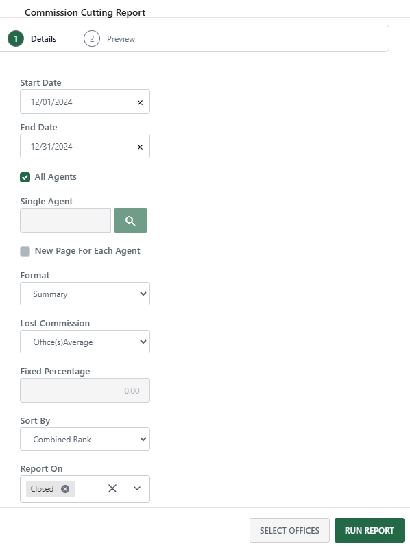 Generate a commission cutting report (new Back Office)