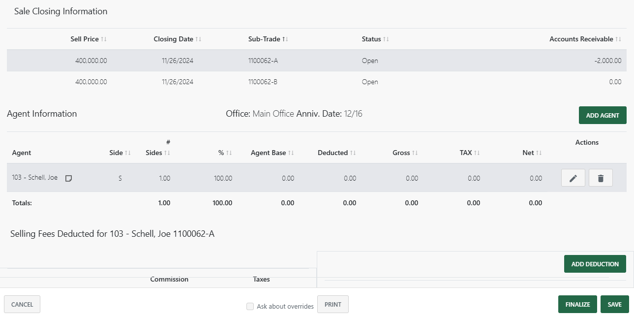 Process an agent's advance (new Back Office)