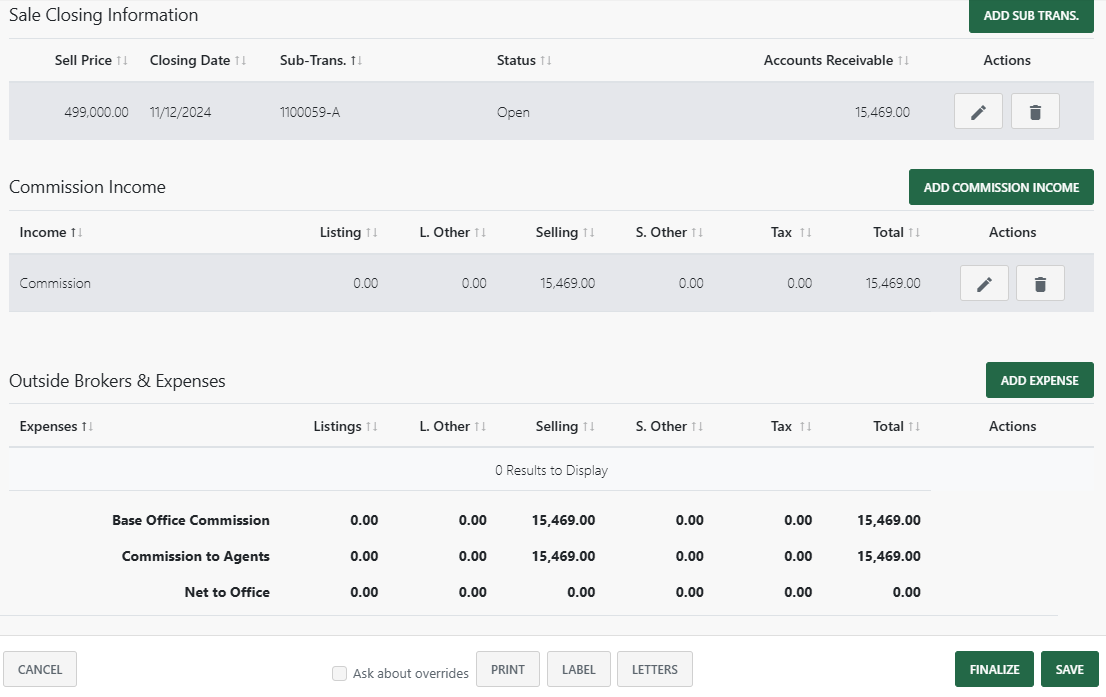Close a transaction as sold (new Back Office)