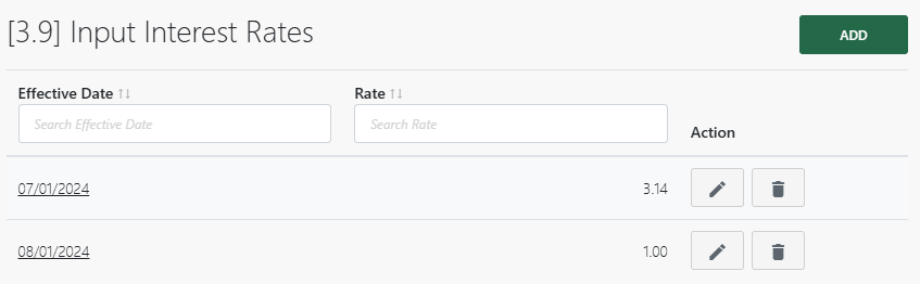 Input interest rates for the trust account (new Back Office)