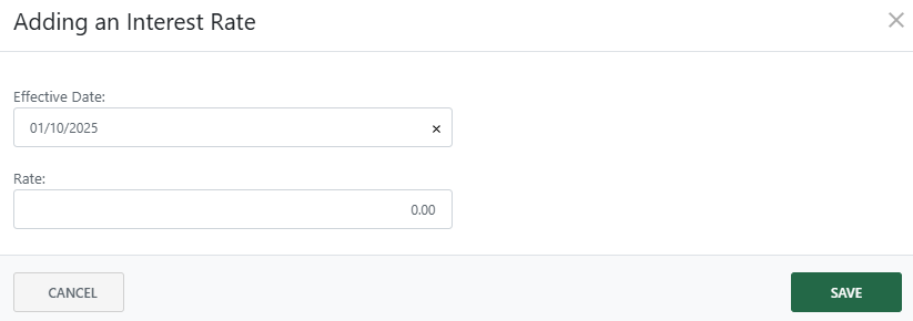 Input interest rates for the trust account (new Back Office)