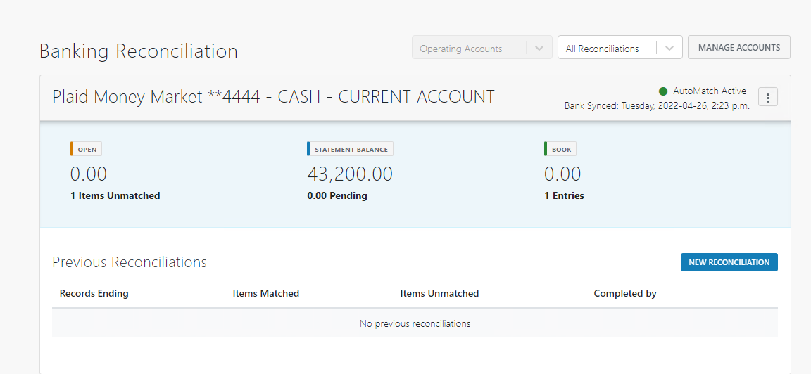 About online bank reconciliation (Back Office)