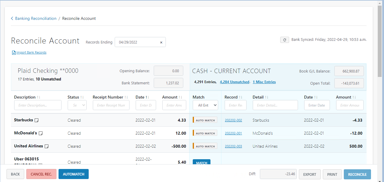 Upload a bank statement from a .CSV file for online bank reconciliation ...