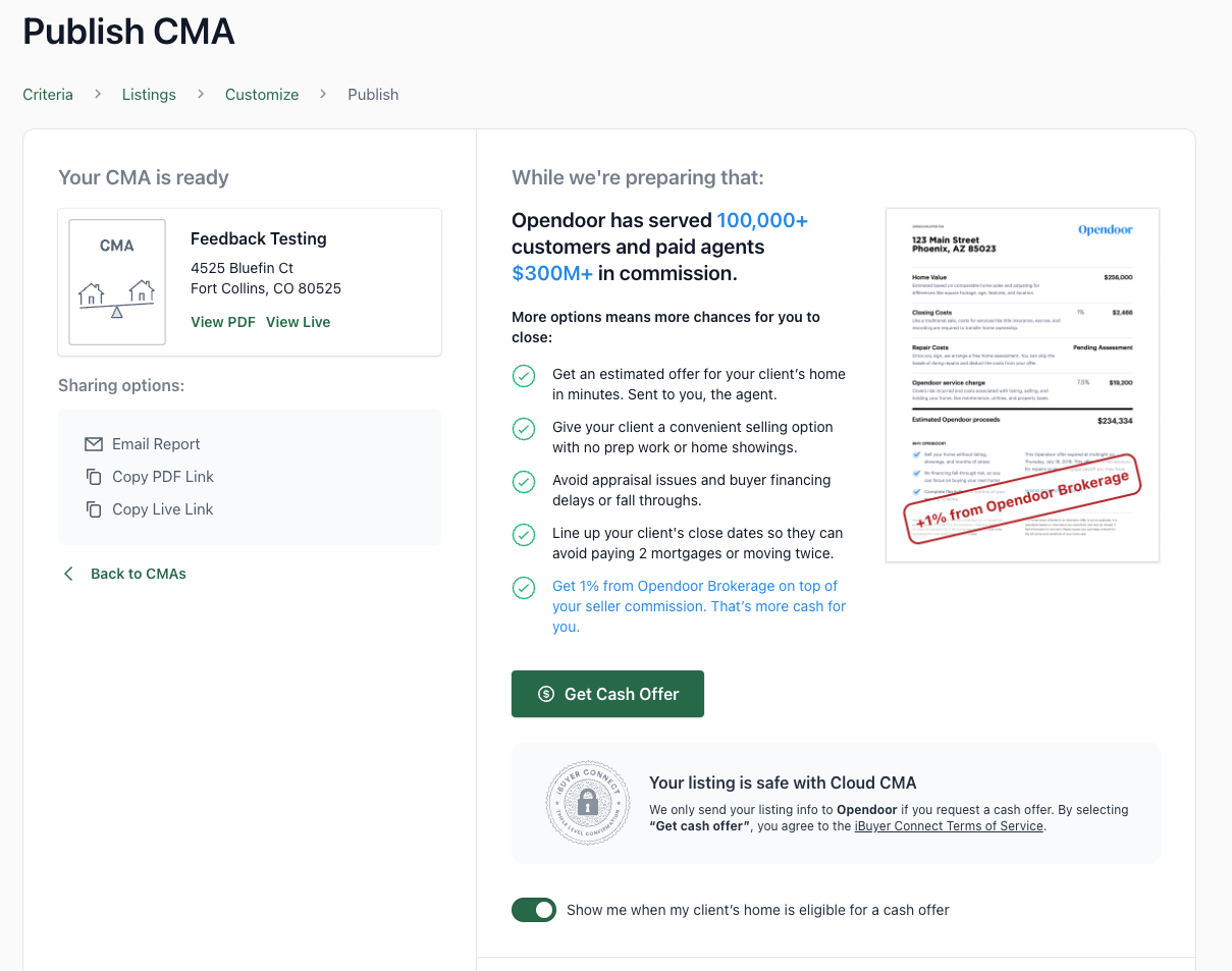 Request a cash offer (Cloud CMA)