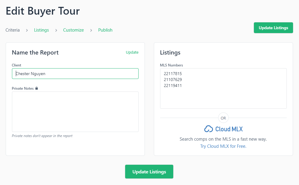Create a buyer tour (Cloud CMA)