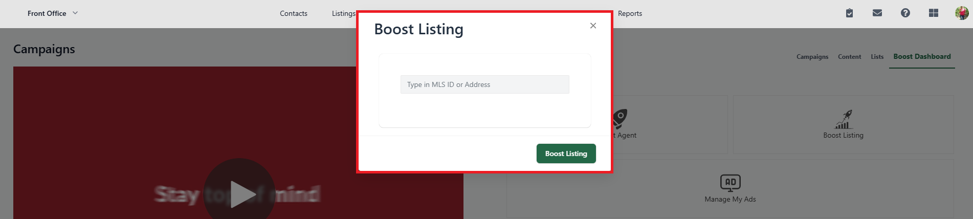 Boost ad dashboard (Front Office)