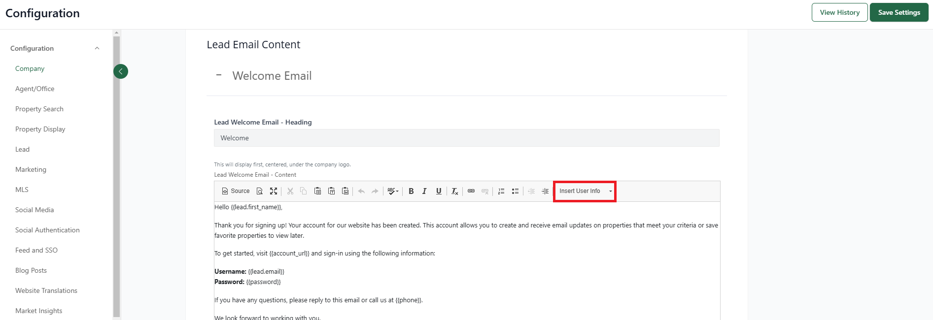 Configure email settings (Front Office)