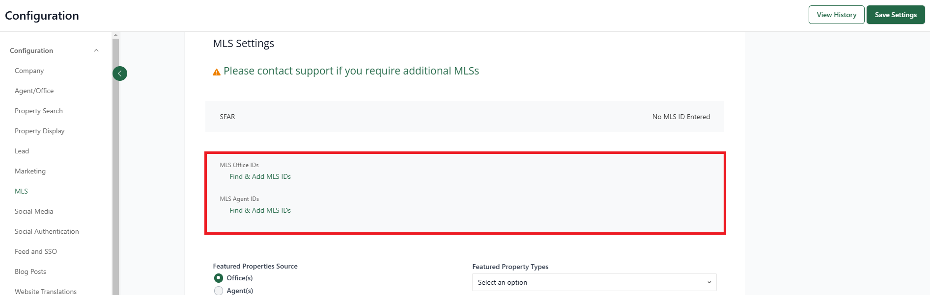 Add your MLS IDs (Front Office)