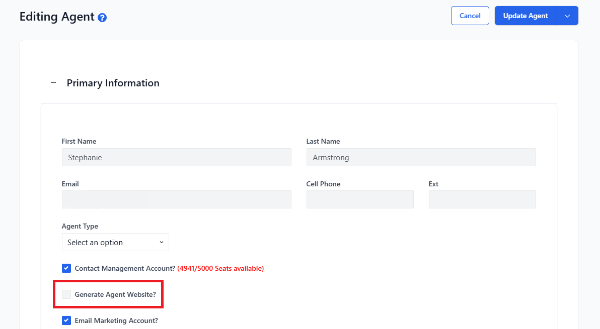 Generate agent websites (Front Office)