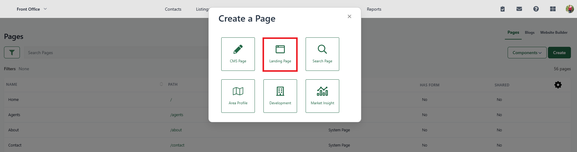 Create a landing page (Front Office)
