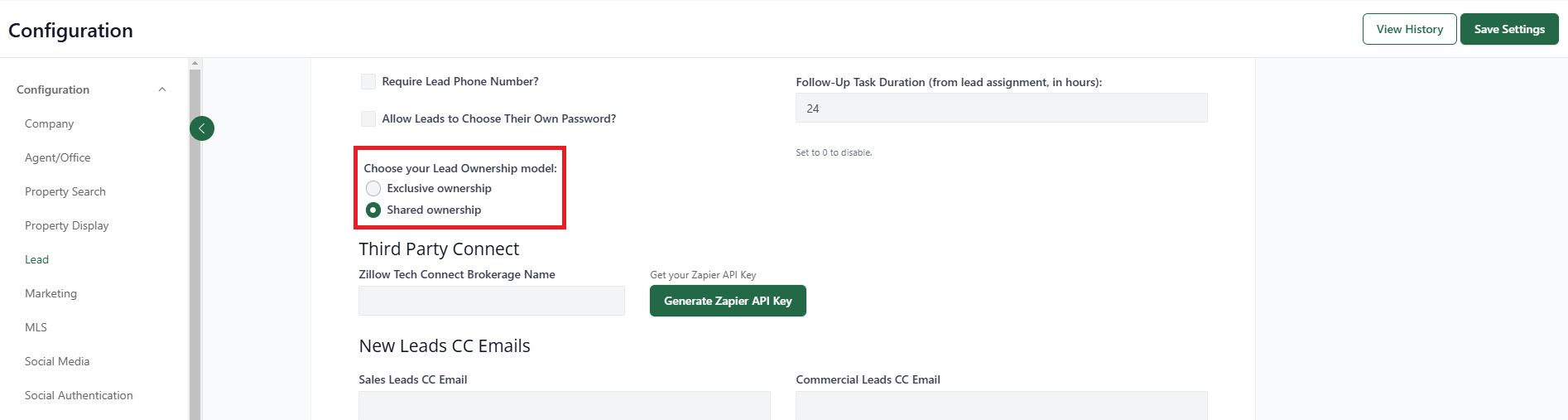Configure lead settings (Front Office)