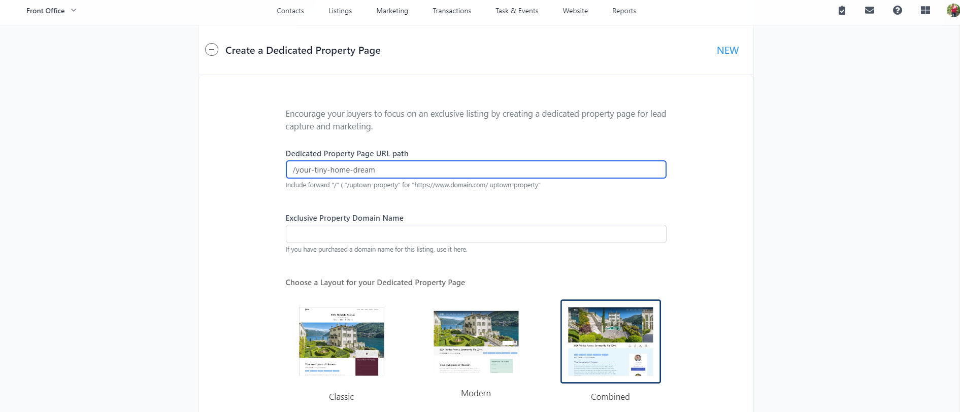 Create a dedicated property page (Front Office)