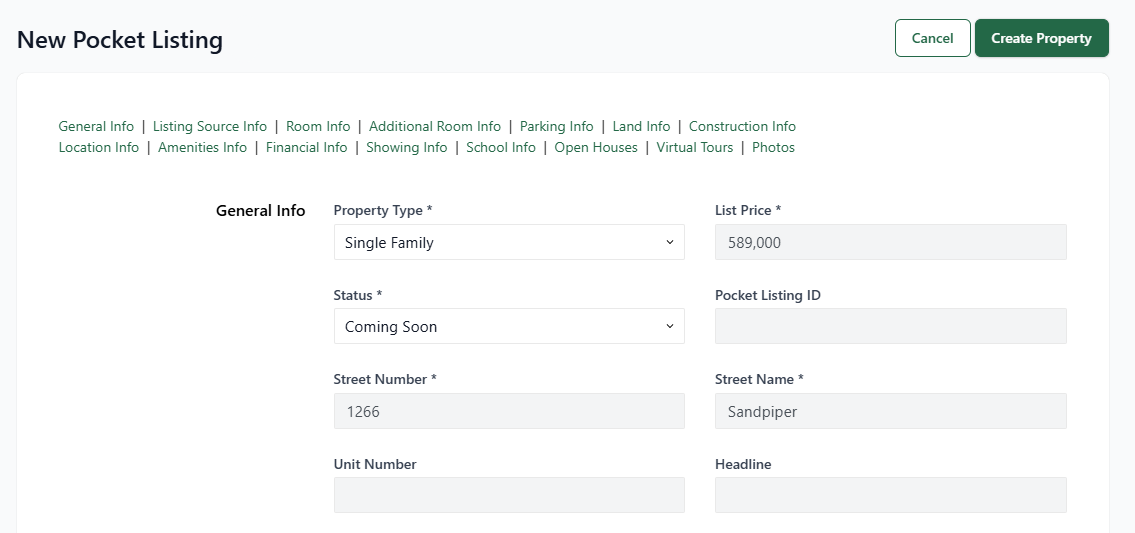 Create a listing (Front Office)