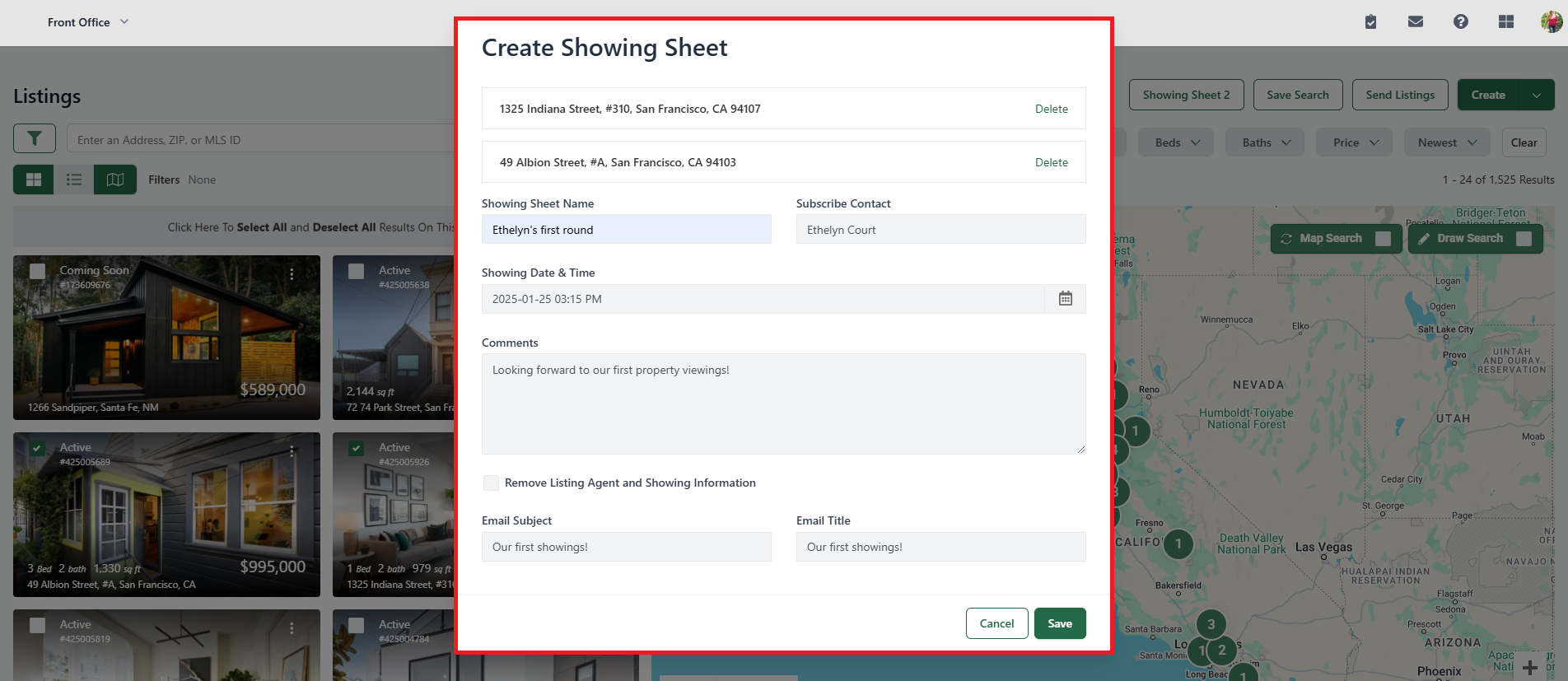 Create a showing sheet (Front Office)