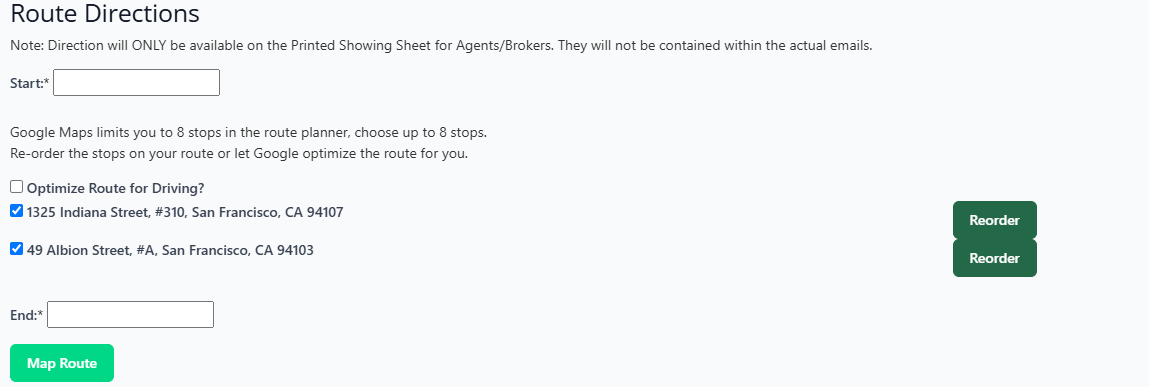 Create a showing sheet (Front Office)