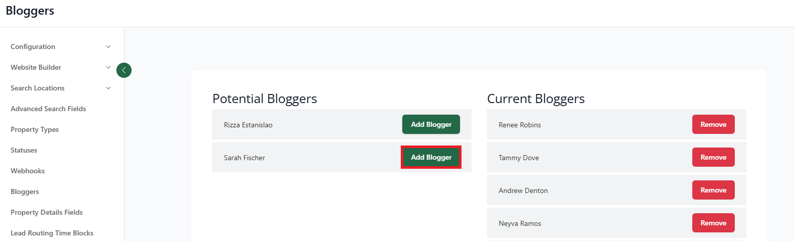 Configure blog settings and add bloggers (Front Office)