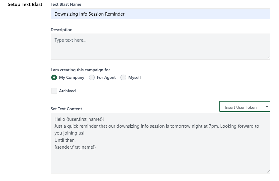 Create a text blast (Front Office)