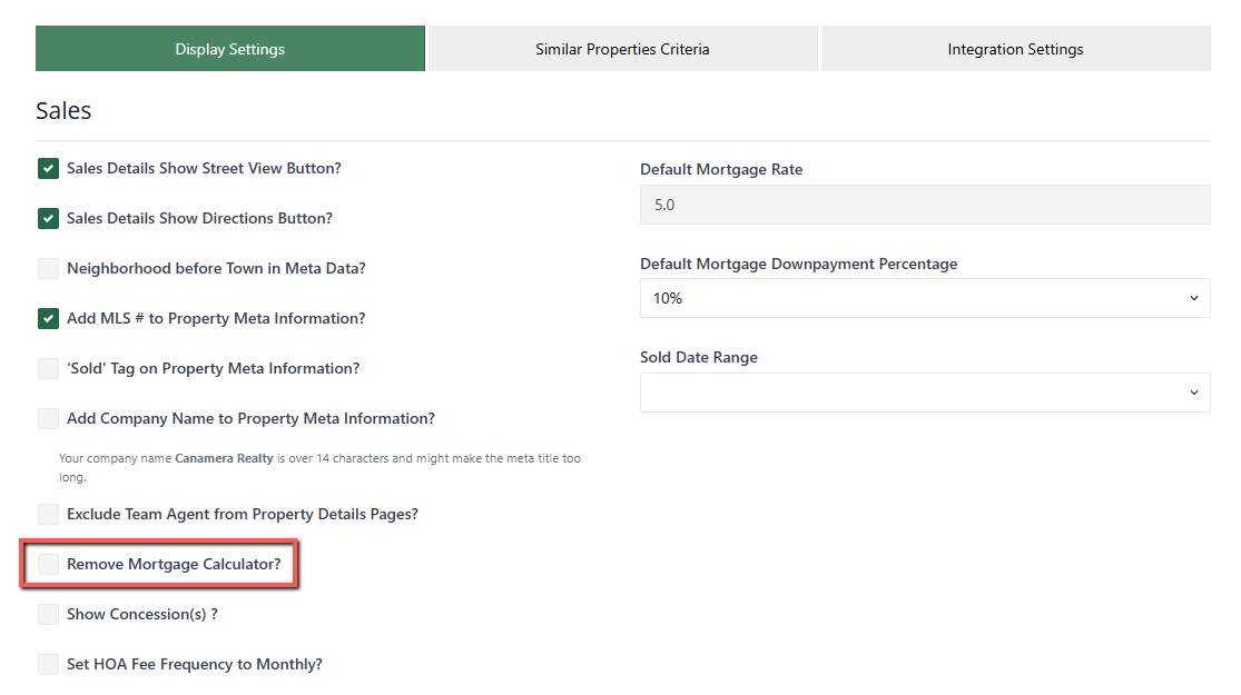 Add or remove the mortgage calculator from your website (Propertybase GO)