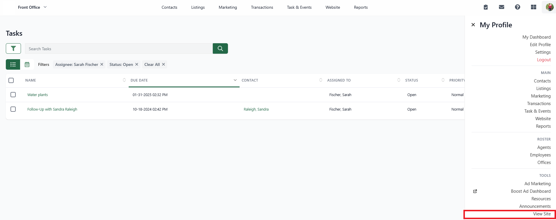Review your site (Front Office)