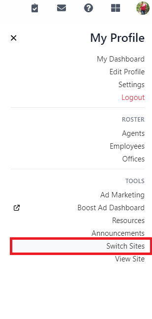 Switch sites (Front Office)