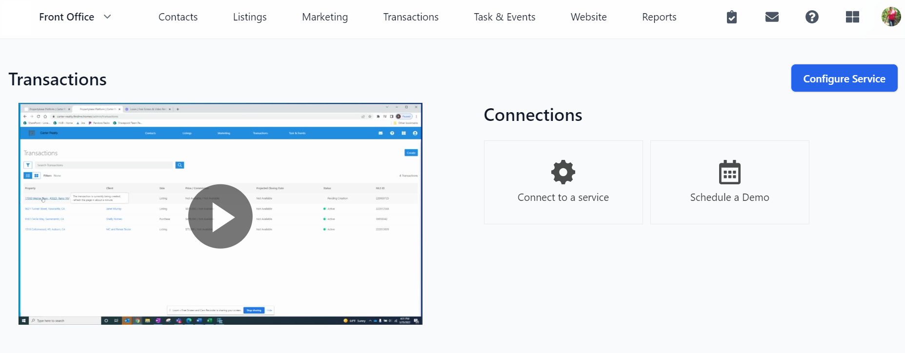 Connect a transaction service (Front Office)