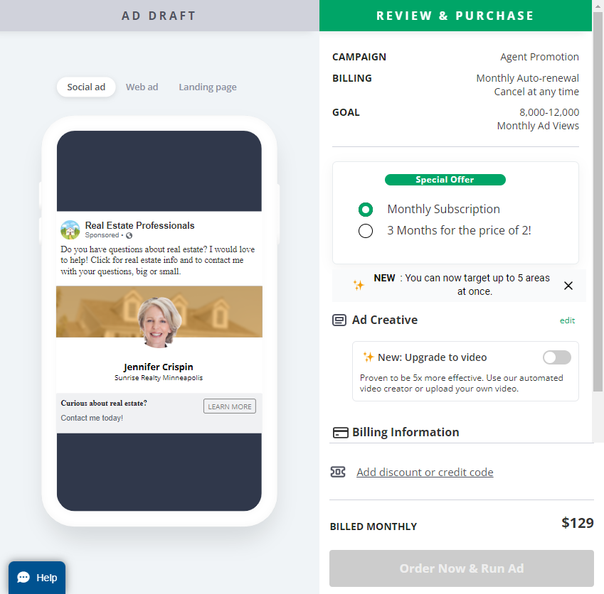 Create an agent promotion advertisement (Boost)