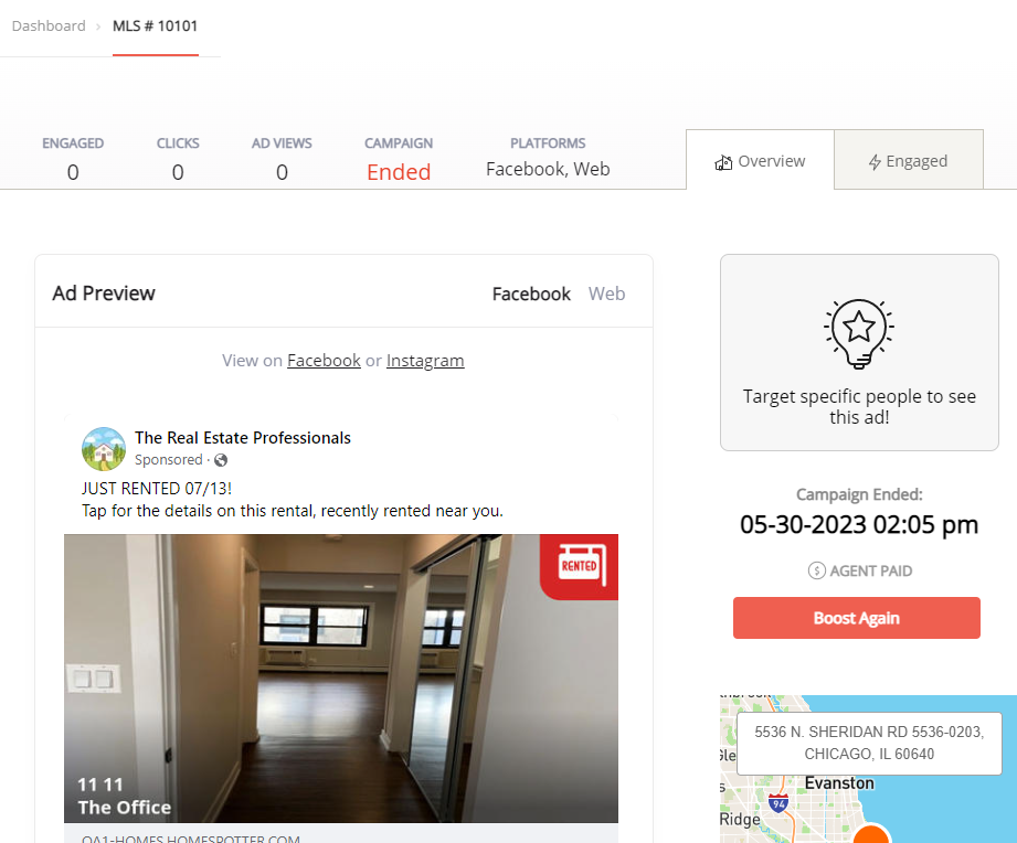 Create a listing advertisement out of an ended campaign (Boost)