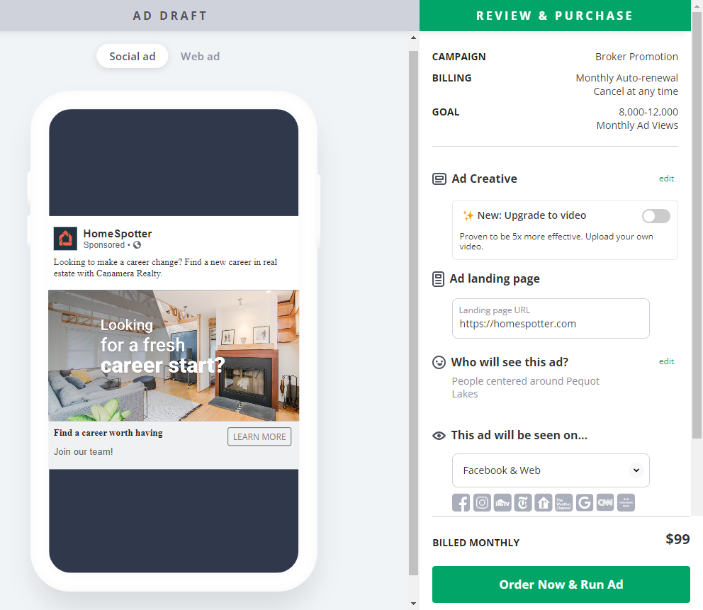 Create an agent or brokerage promotion advertisement out of an ended ...