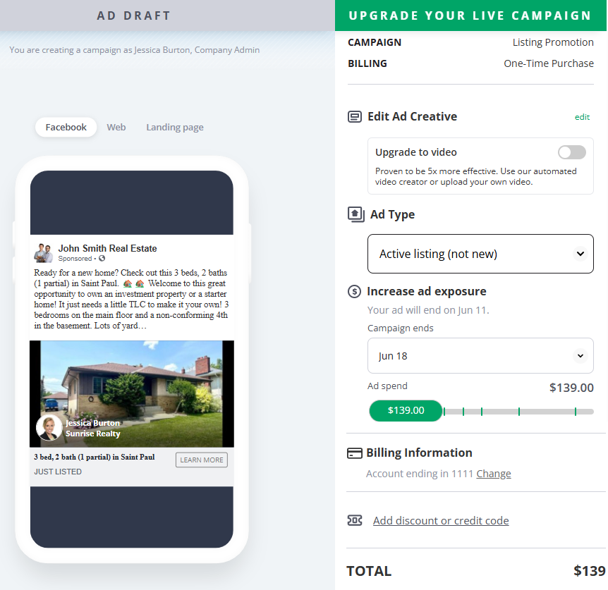 Update an advertisement (Boost)