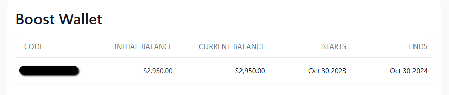 Check your Boost credit balance and code