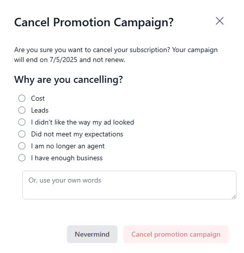 Pause or cancel an advertisement (Boost)