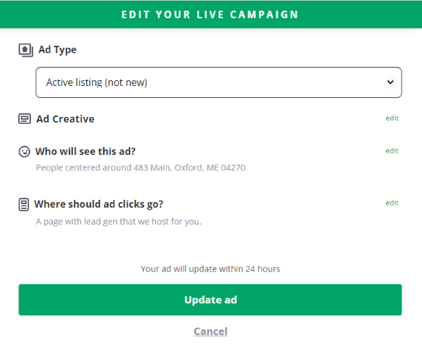 Update an advertisement (Boost)