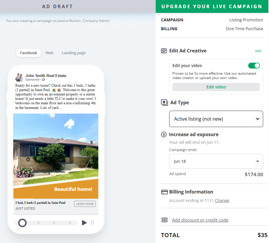 Update an advertisement (Boost)