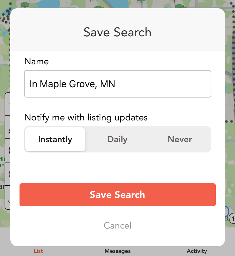 Search listings and save a search (Connect)
