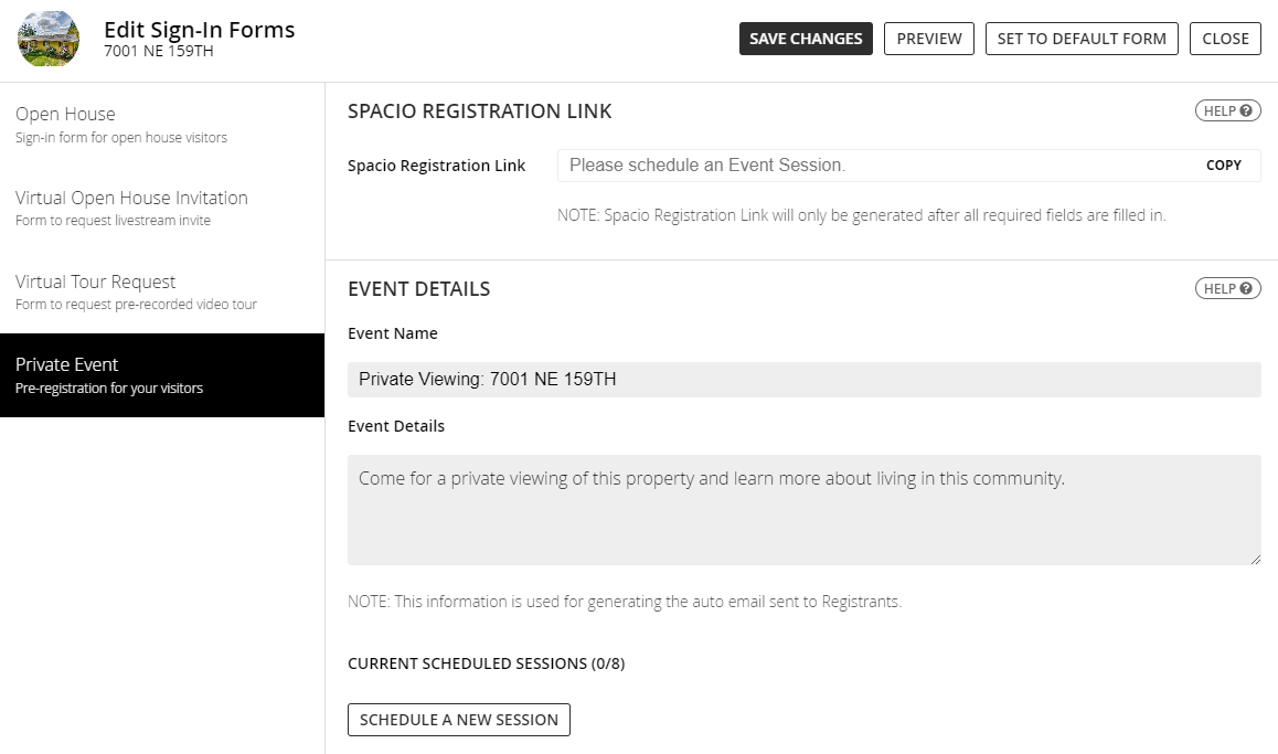 Set up a private event (Spacio)