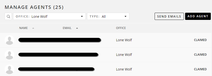 Send a claim or announcement email to agents with unclaimed accounts ...