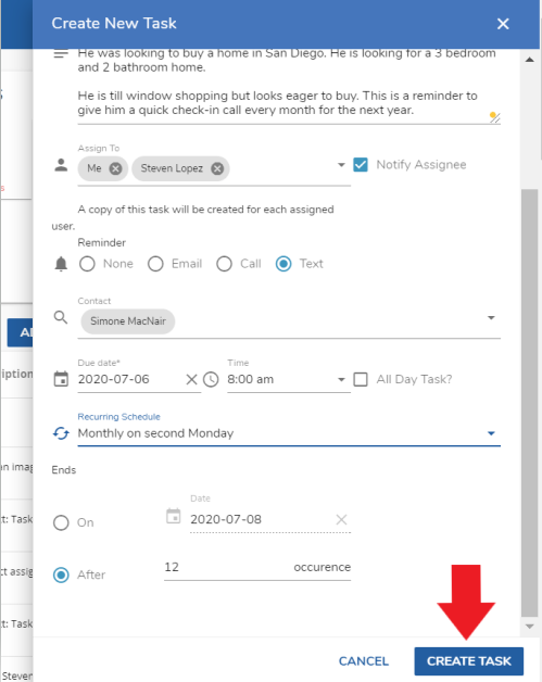 Create a task (LionDesk)