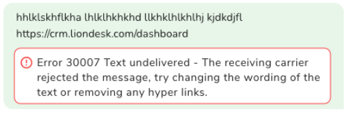 Failed texts due to message filtering and carrier filtering (LionDesk)