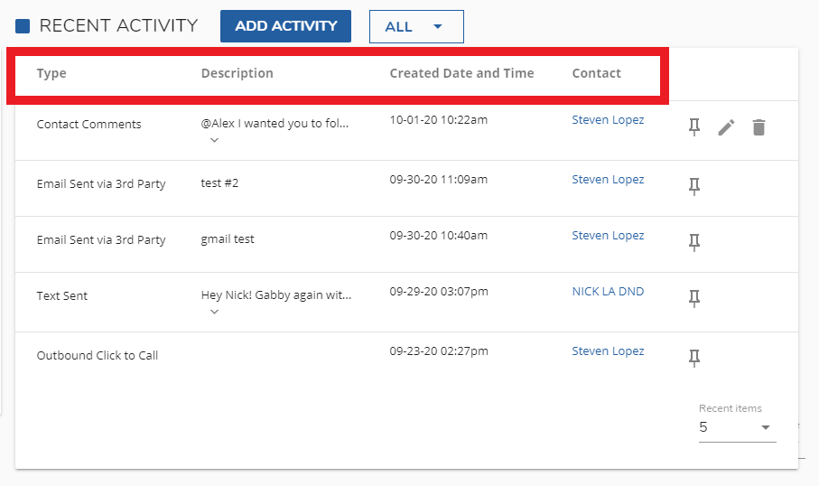 Manage your recent activity (LionDesk)