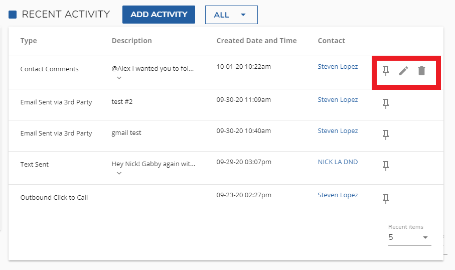 Manage your recent activity (LionDesk)