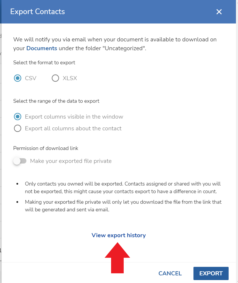 View export history (LionDesk)