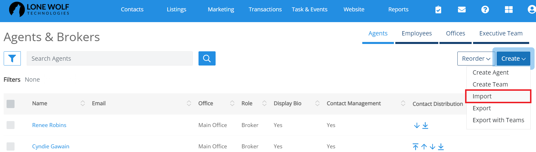 Create, import, export, and deactivate agent profiles (Propertybase GO)