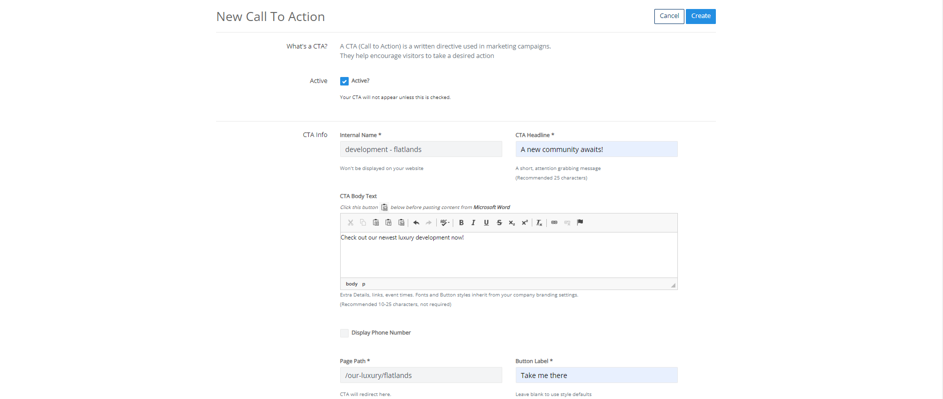 Create a CTA (call to action) banner (Propertybase GO)