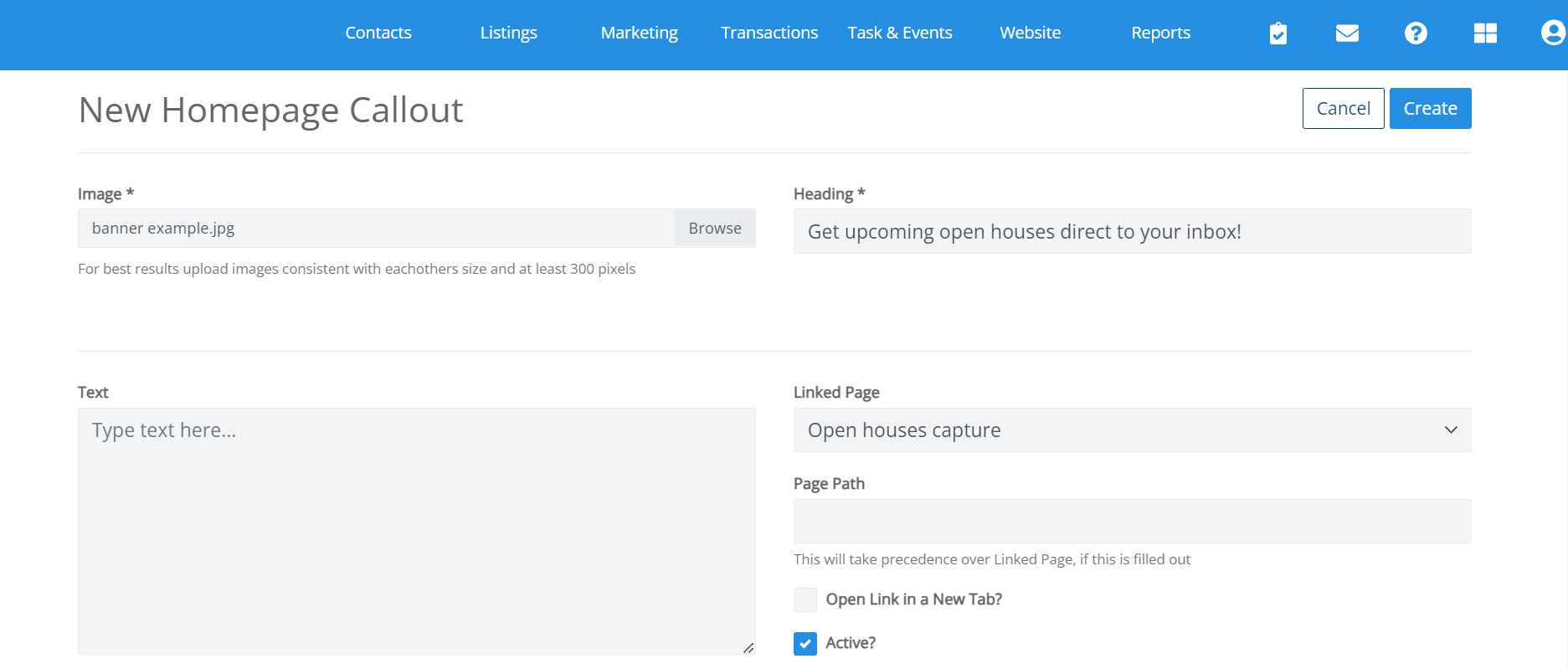Create a homepage callout (Propertybase GO)