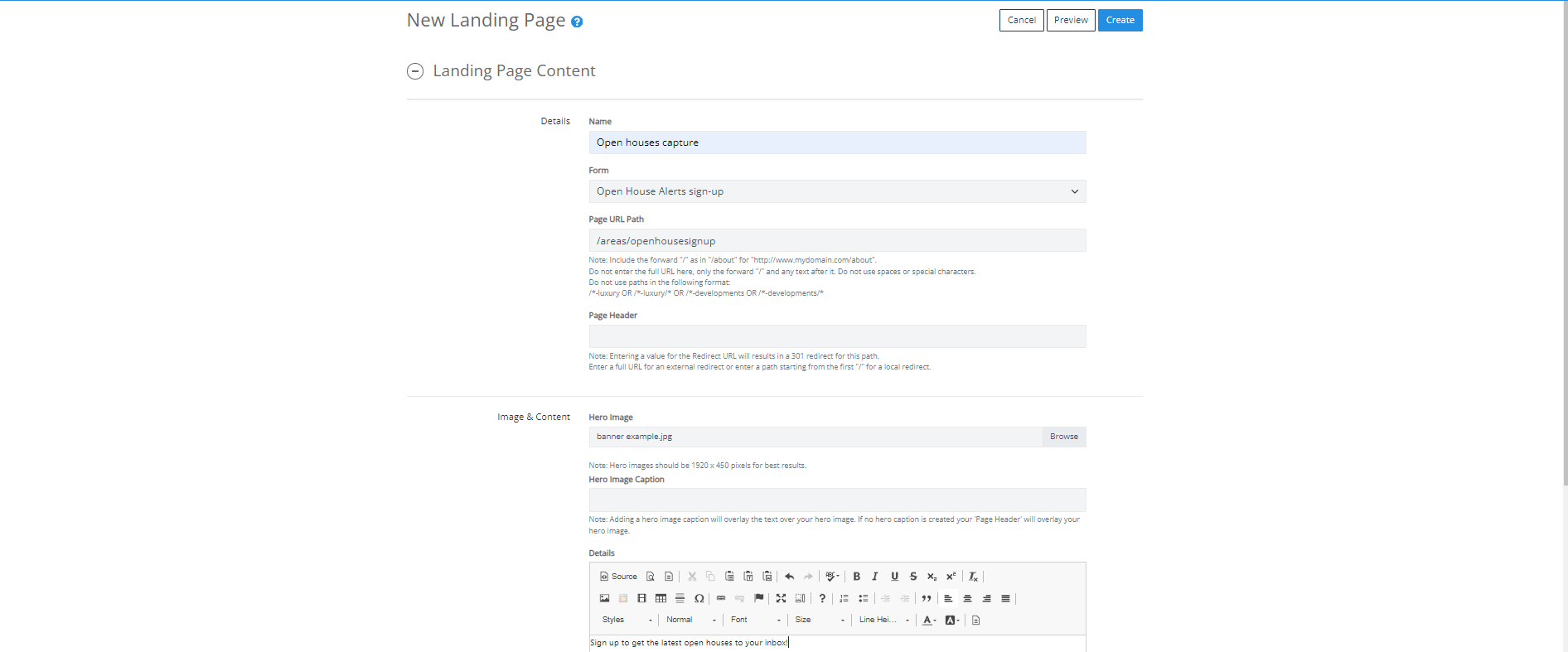 Create a landing page (Propertybase GO)