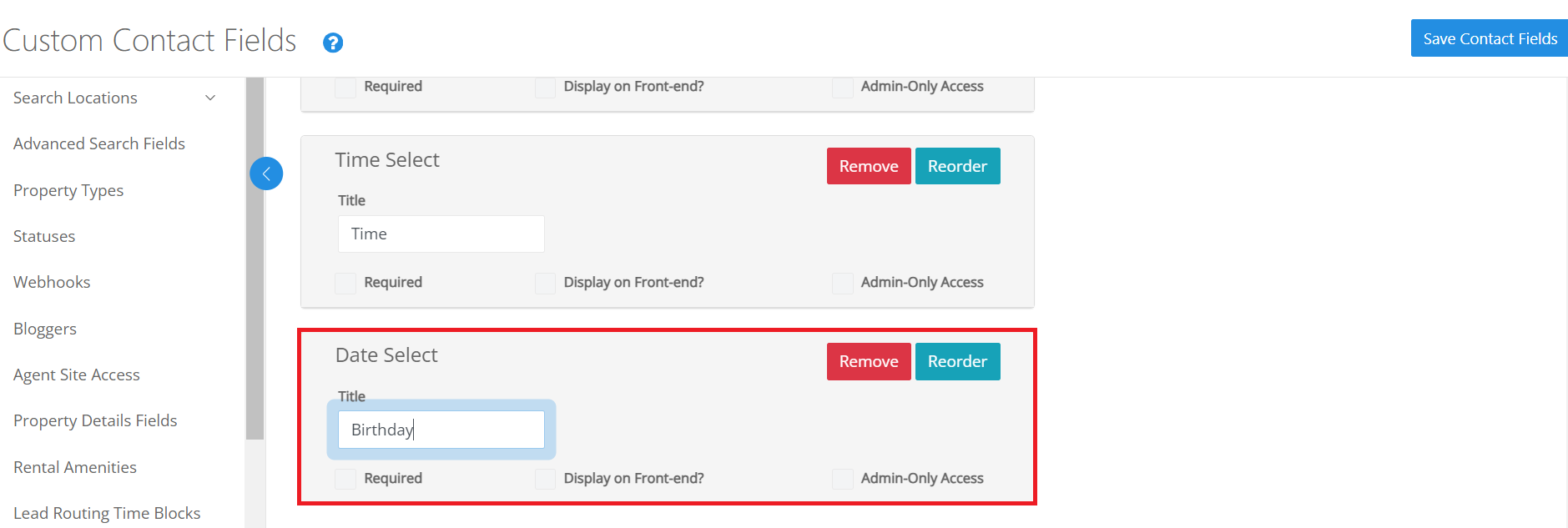 Create custom contact fields and statuses (Propertybase GO)