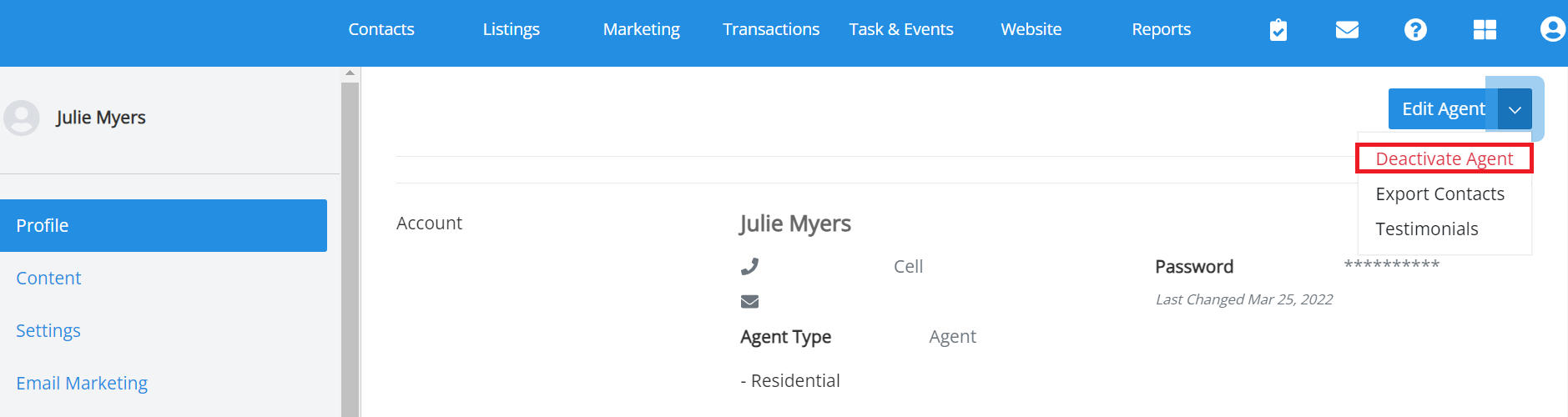 Create, import, export, and deactivate agent profiles (Propertybase GO)