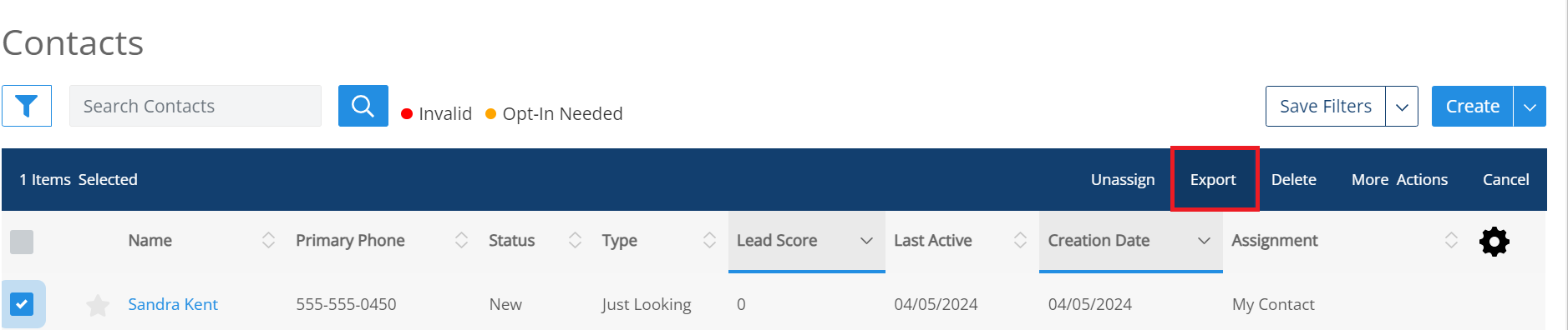 Create, import, export, search, and delete contacts (Propertybase GO)
